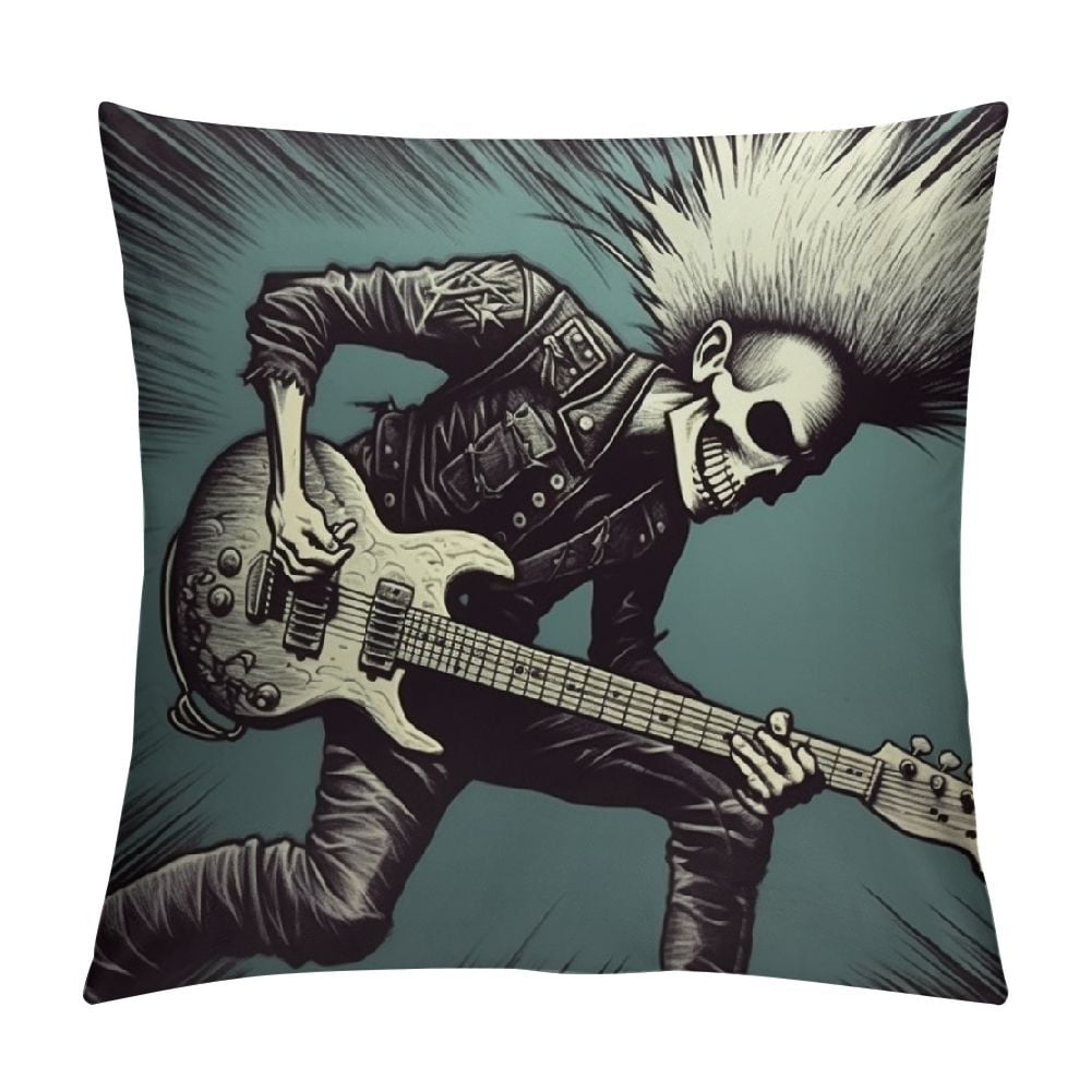 HENGT Throw Pillow Cover Rock Skull Punk Guitarist Music Skeleton ...