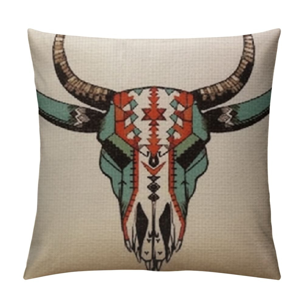 HENGT Throw Pillow Covers Horns Aztec Bull Auroch Skull On White Head ...