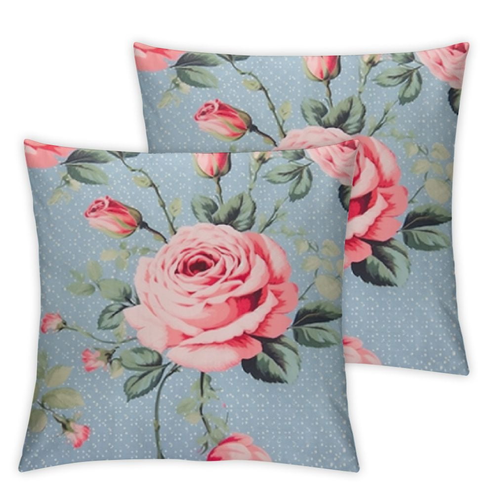 Jiayy Throw Pillow Covers Pink Roses Watercolor Flowers Floral Shabby ...