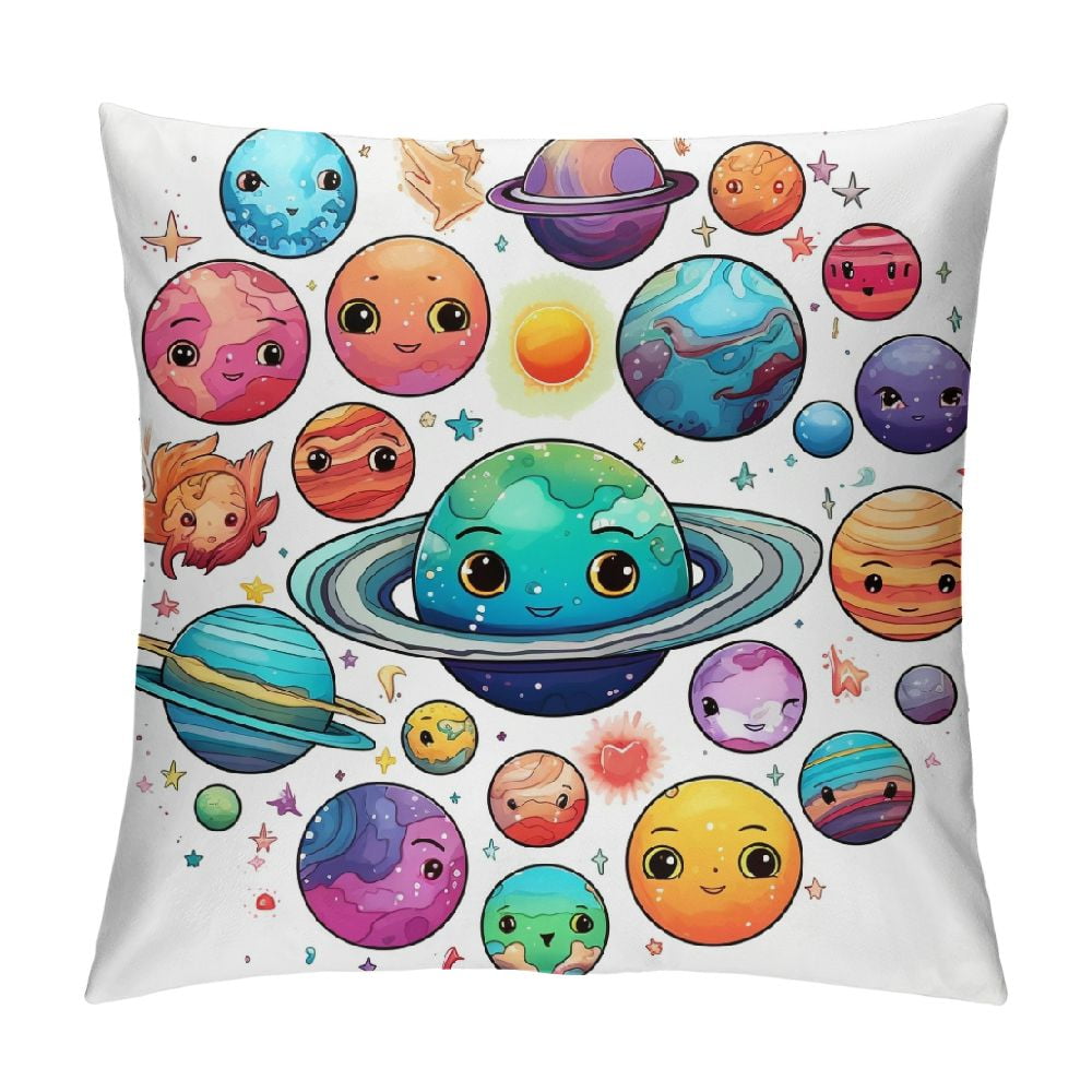 ARISTURING Throw Pillow Covers Solar System, Cute Galaxy Space Sun Moon ...