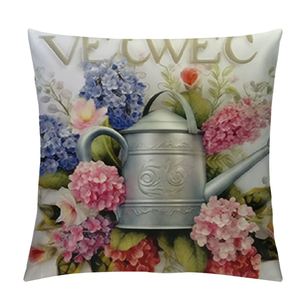 ARISTURING Throw Pillow Covers Welcome Flower Hyacinth on Vintage Wood ...