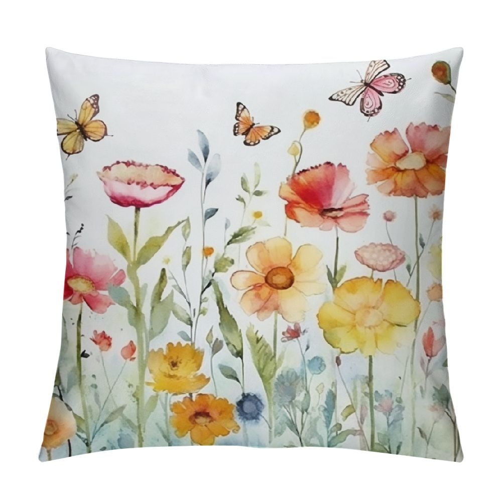 ARISTURING Throw Pillow Covers Wild Flowers - Botanical Spring Floral ...