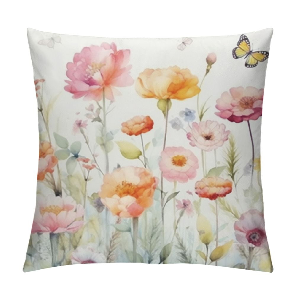 ARISTURING Throw Pillow Covers Wild Flowers - Botanical Spring Floral ...