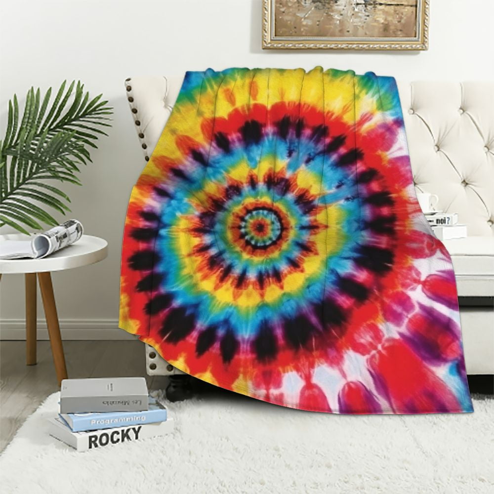 ARISTURING Tie Dye Colorful Rainbow Flannel Bed Blanket Throw Blanket ...