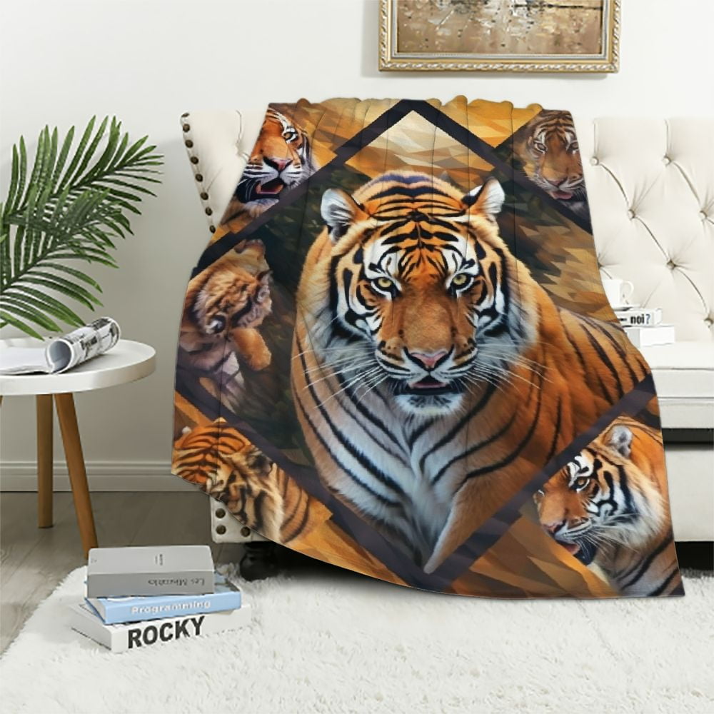 Jiayy Tiger Blanket Cool Tiger Throw Blanket Plush Flannel Animal ...
