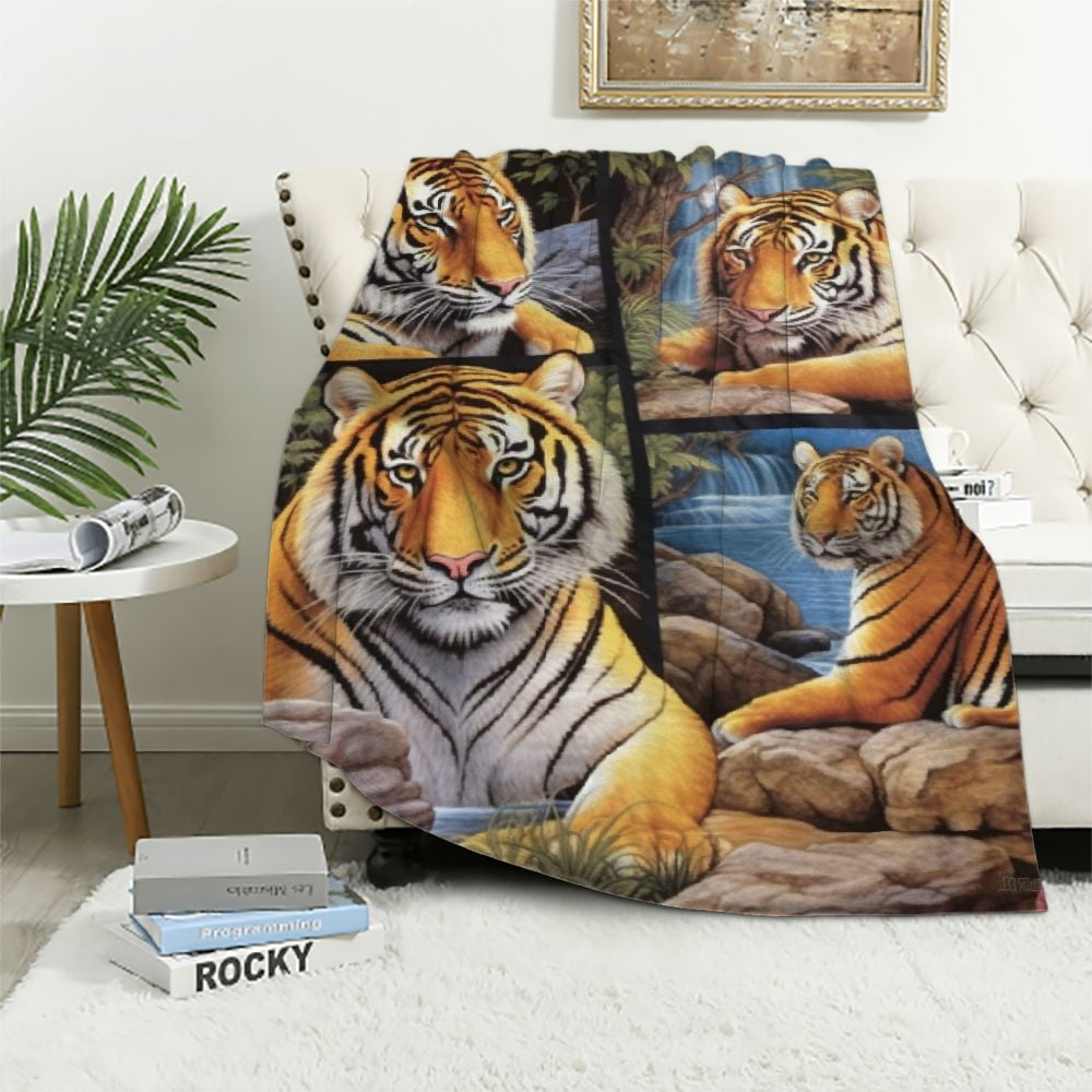 Jiayy Tiger Blanket Tiger Throw Blankets Cozy Flannel Blanket Plush ...