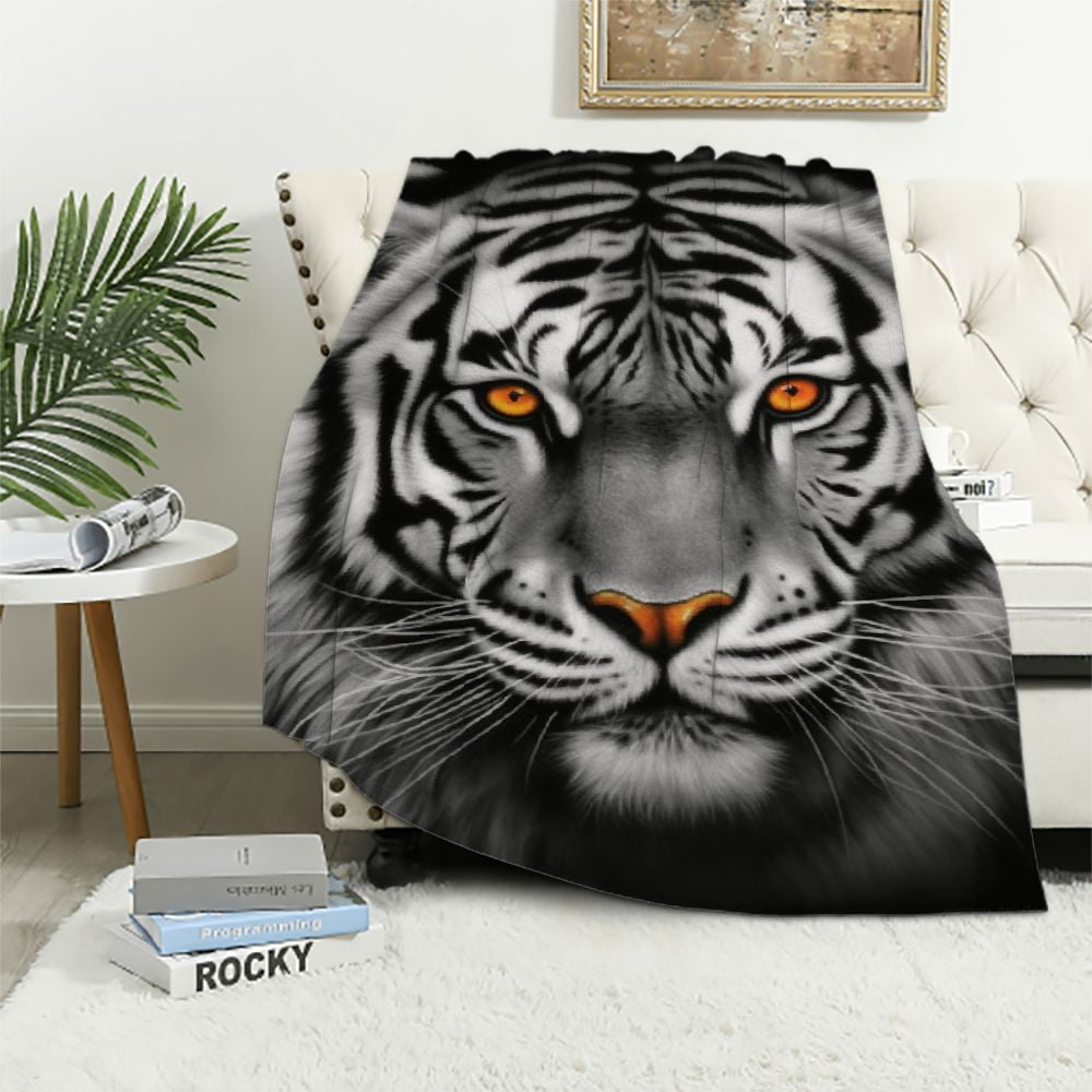 ARISTURING Tiger Blanket White Tiger Face Animal Print on Black Throw ...