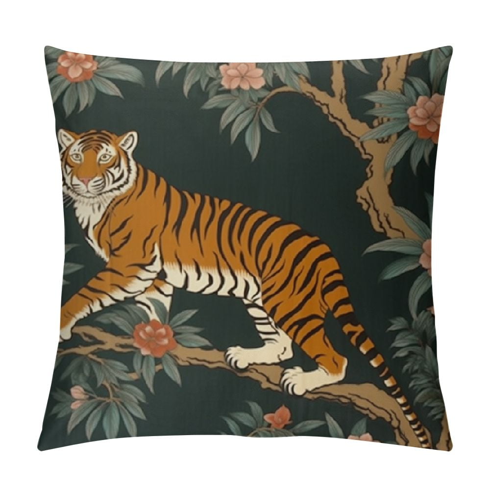 HENGT Tiger Pillow Cover Peacock Forest Animal Decorative Throw Pillows ...