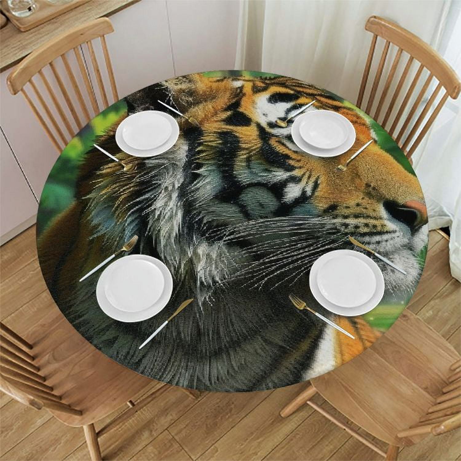 ARISTURING Tiger Round Fitted Tablecloth with Elastic Edge, Black ...