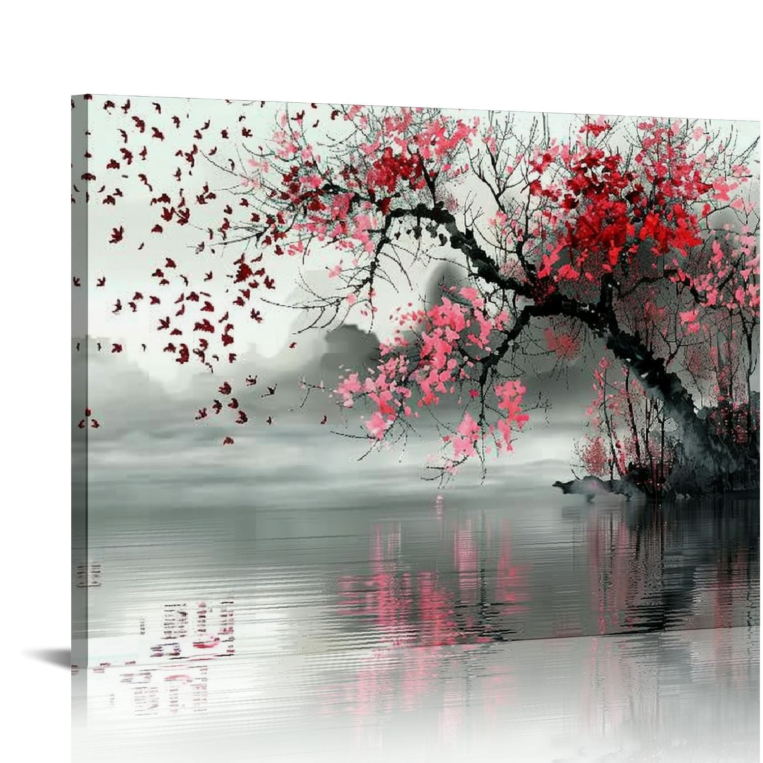 ARISTURING Traditional Chinese Painting Pink Plum Blossom Canvas Wall ...