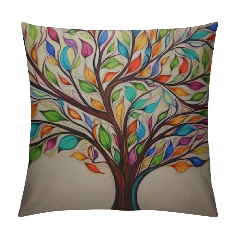 Jiayy Tree Farmhouse Pillow Cover,Colorful Life Colorful Tree Waist ...