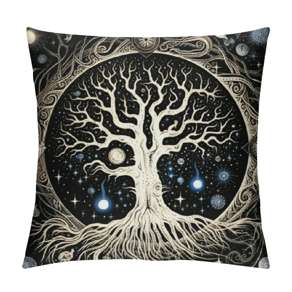Jiayy Tree of Life Pillow Covers, Sun And Moon Throw Pillow Covers, Gothic Bohemian Cushion ...