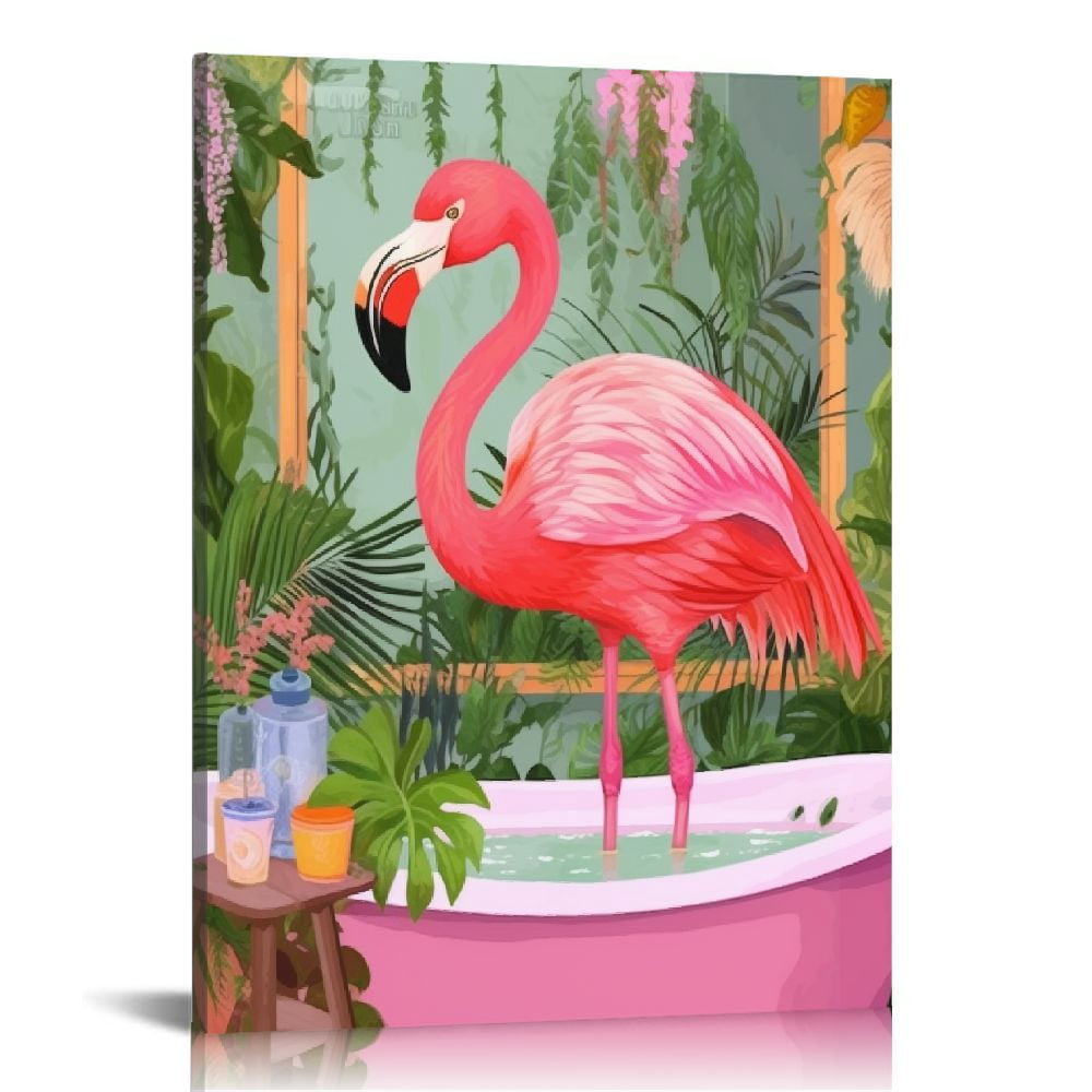ARISTURING Tropical Jungle Flamingo Canvas Poster Painting Bathroom ...