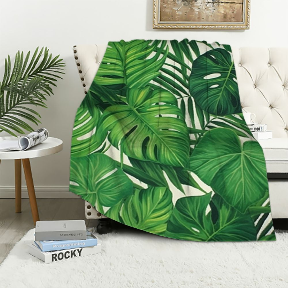 ARISTURING Tropical Palm Leaf Throw Blanket, Palm Leaf Banana Leaf ...