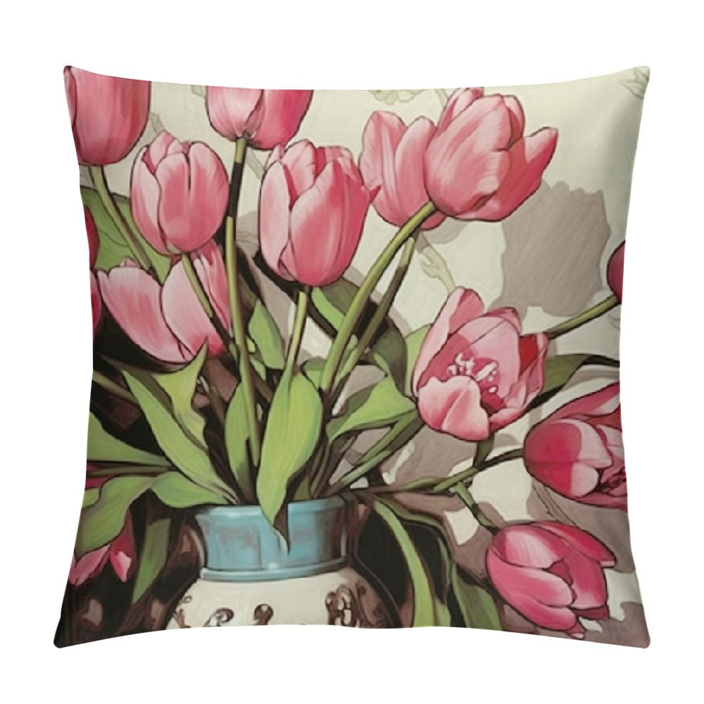 HENGT Tulip Flower Decorative Throw Pillow Covers , Home Sweet Floral Wreath Retro Porch Home ...