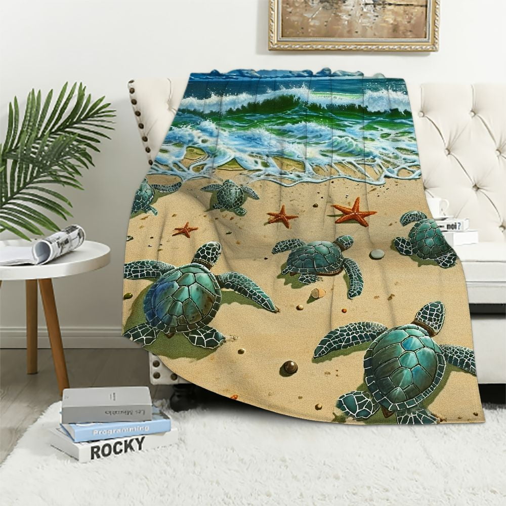 ARISTURING Turtle Beach Blanket for Bed, Queen Size Turtle Throw ...