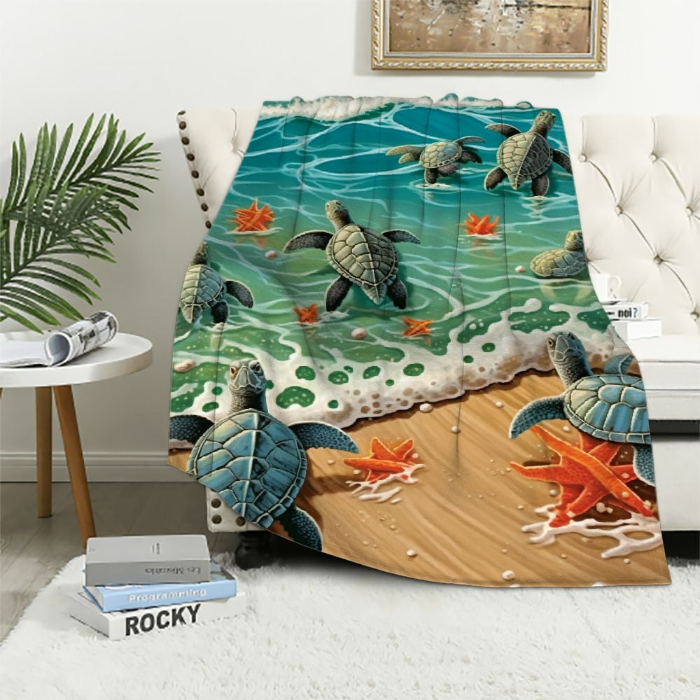 ARISTURING Turtle Beach Blanket for Bed, Queen Size Turtle Throw ...