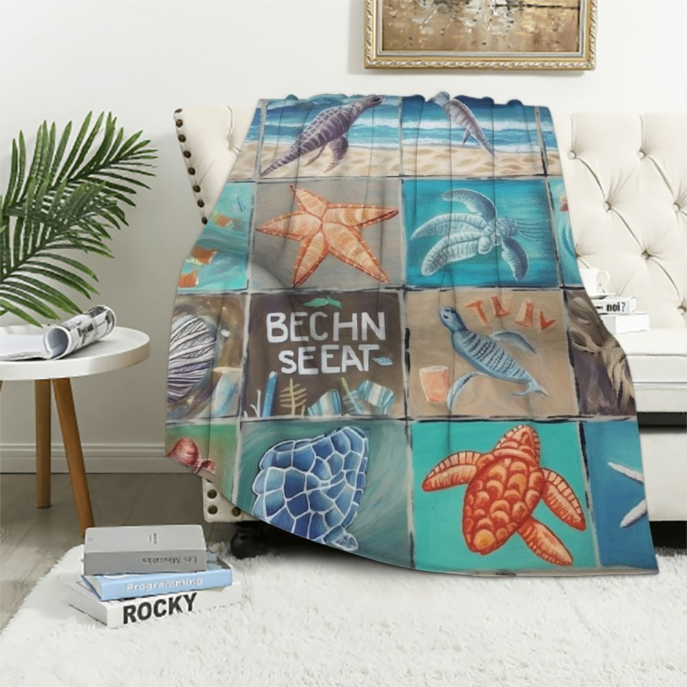 HENGT Turtle Blanket for Boys Girls, Sea Turtle Throw Blanket with Sea ...