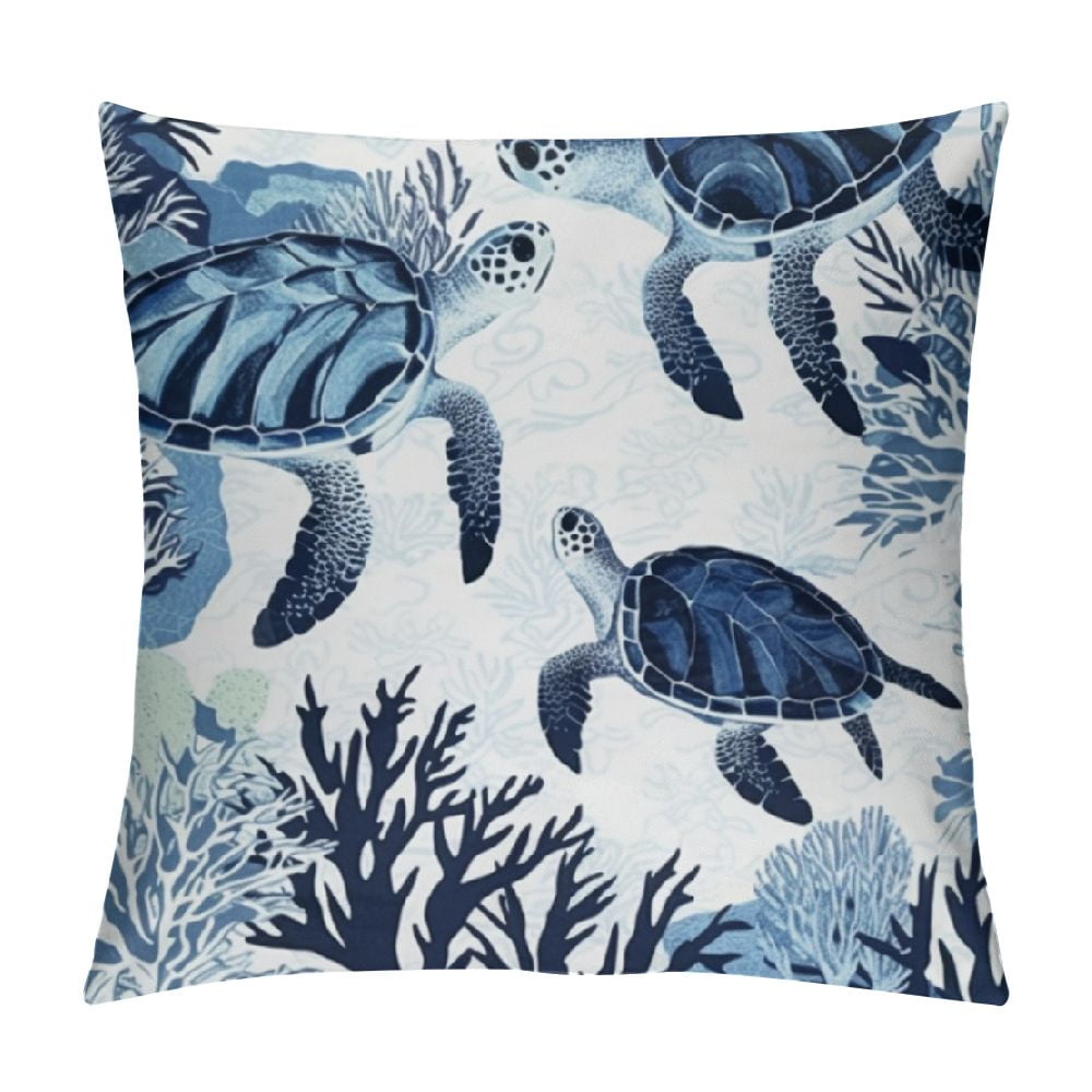 ARISTURING Turtle Throw Pillow Cover, White Blue Hawaiian Turtle Pillow ...