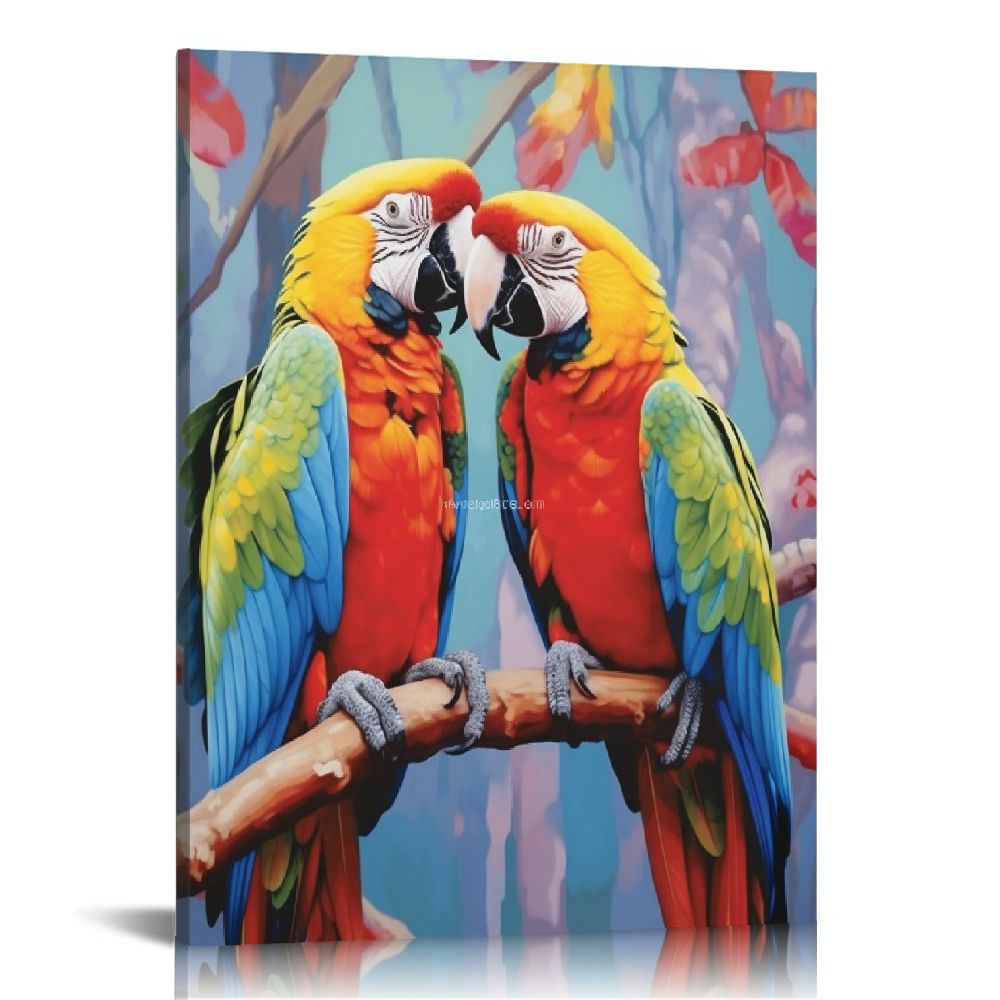 ARISTURING Two Colorful Parrots Wall Art Framed Canvas Paintings Modern Wall Art for Living Room ...