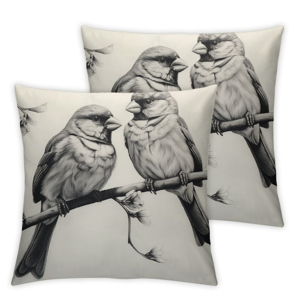 HENGT Two Little Bird Black and White Sparrows Square Couch Sofa ...