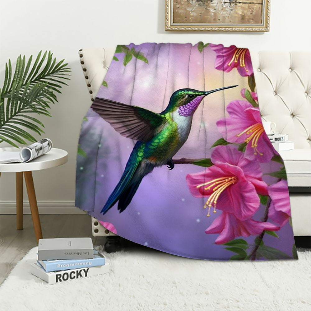 HENGT Ultra Soft Flannel Bed Blanket Hummingbird and The Flowers Throw ...