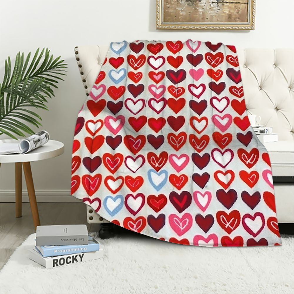HENGT Valentine's Day Throw Blanket Red Pink Heart Plaid Fuzzy Blanket ...