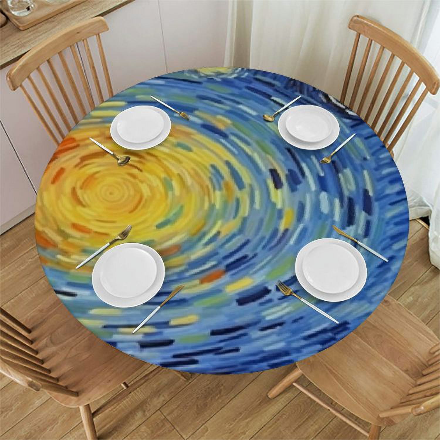 ARISTURING Van Gogh Starry Sky Round Fitted Tablecloth Blue Sky Glowing ...