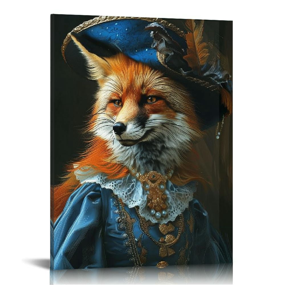 Jiayy Victorian Fox Vintage Gothic Canvas Art Print - Dark Academia Fox ...