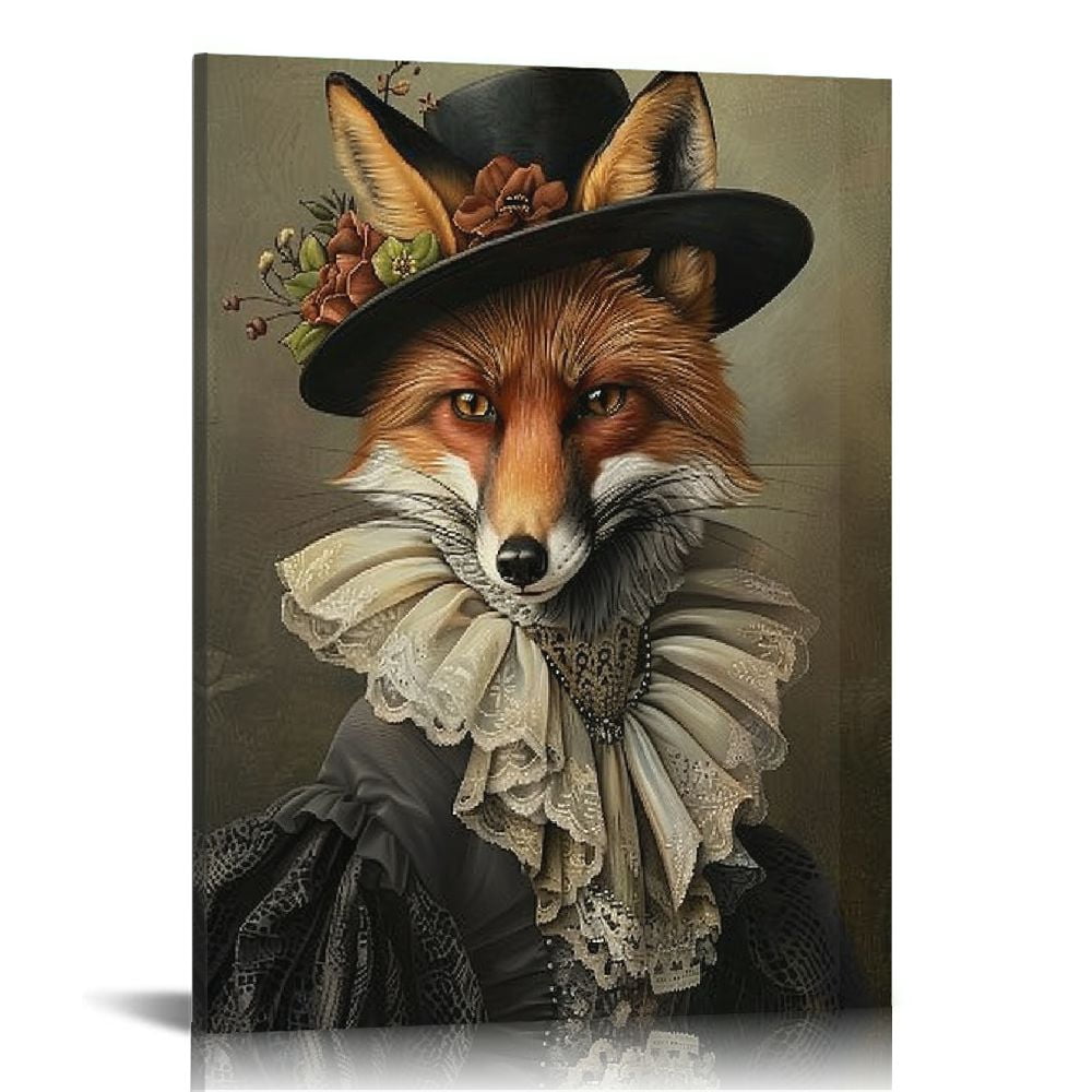 ARISTURING Victorian Fox Vintage Gothic Canvas Art Print - Dark ...