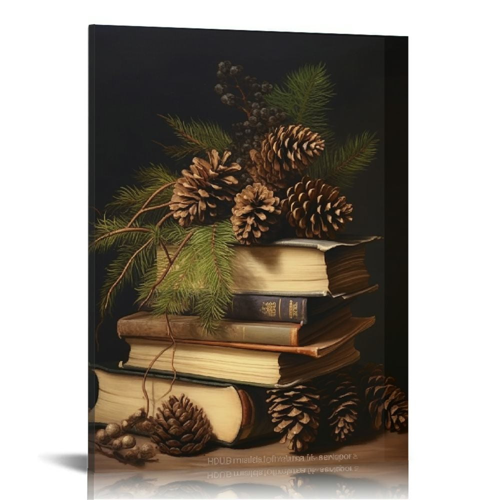 ARISTURING Vintage Canvas Wall Art Country Winter Botanical Wall Art Books Still Life Pictures ...