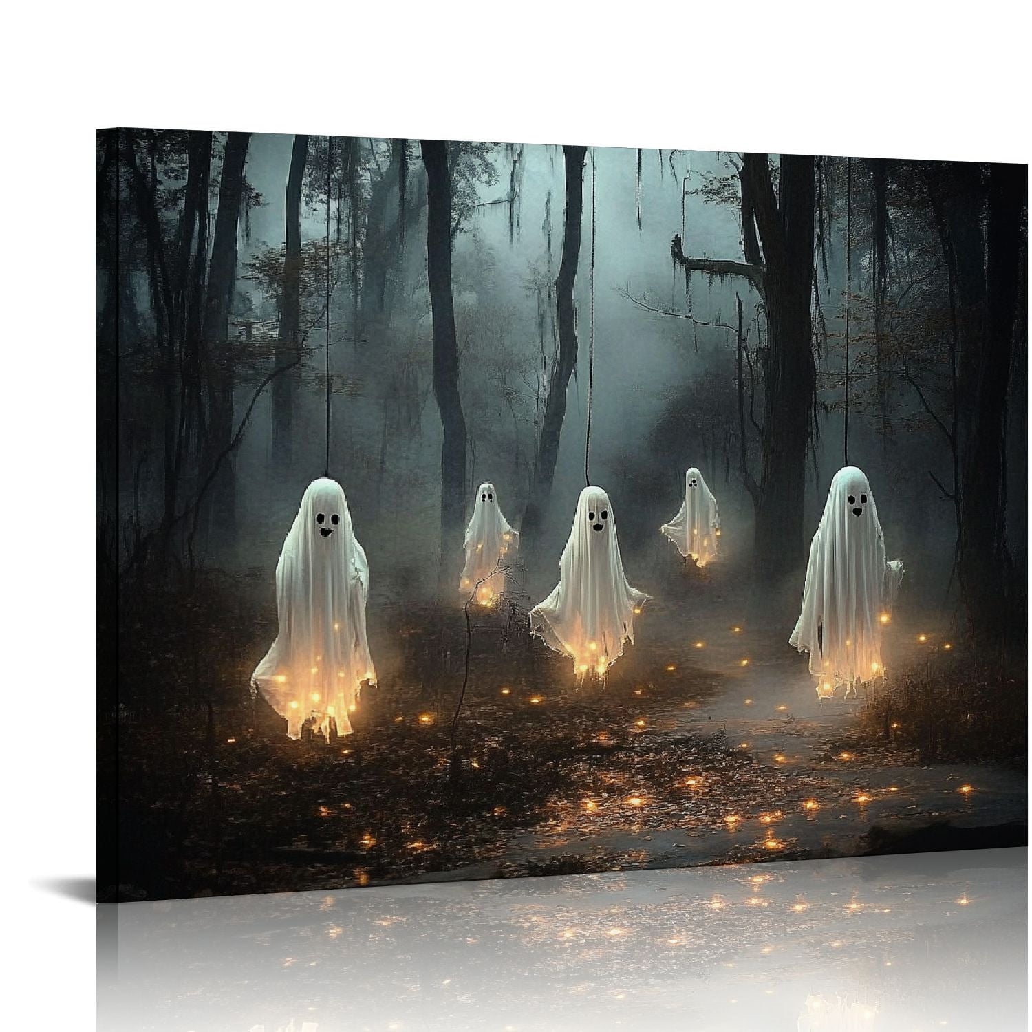 ARISTURING Vintage Cute Ghost Canvas Wall Art, Funny Ghost on A Swing ...