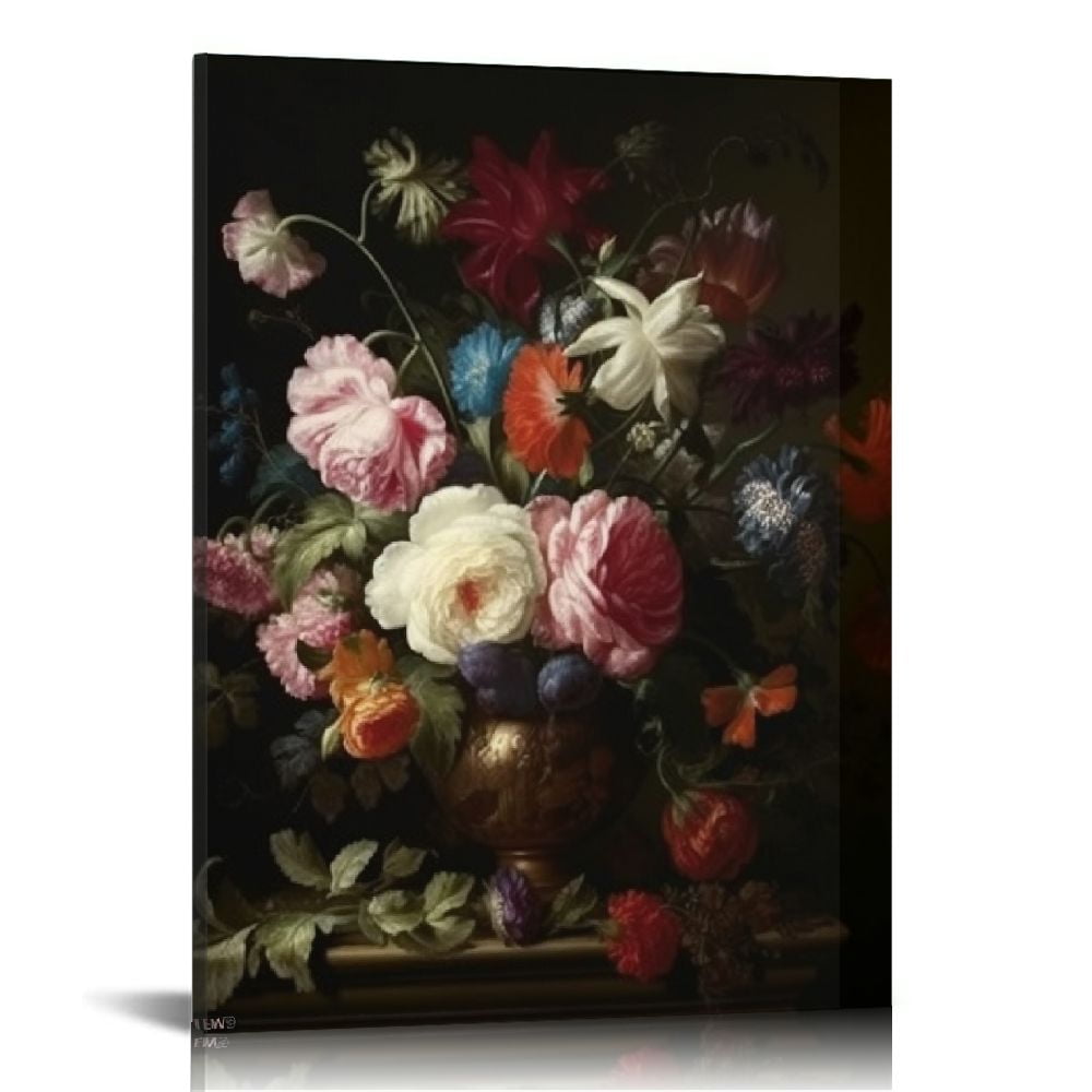 ARISTURING Vintage Dark Black Botanical Floral Canvas Poster - Moody Flower Wall Art, Victorian ...