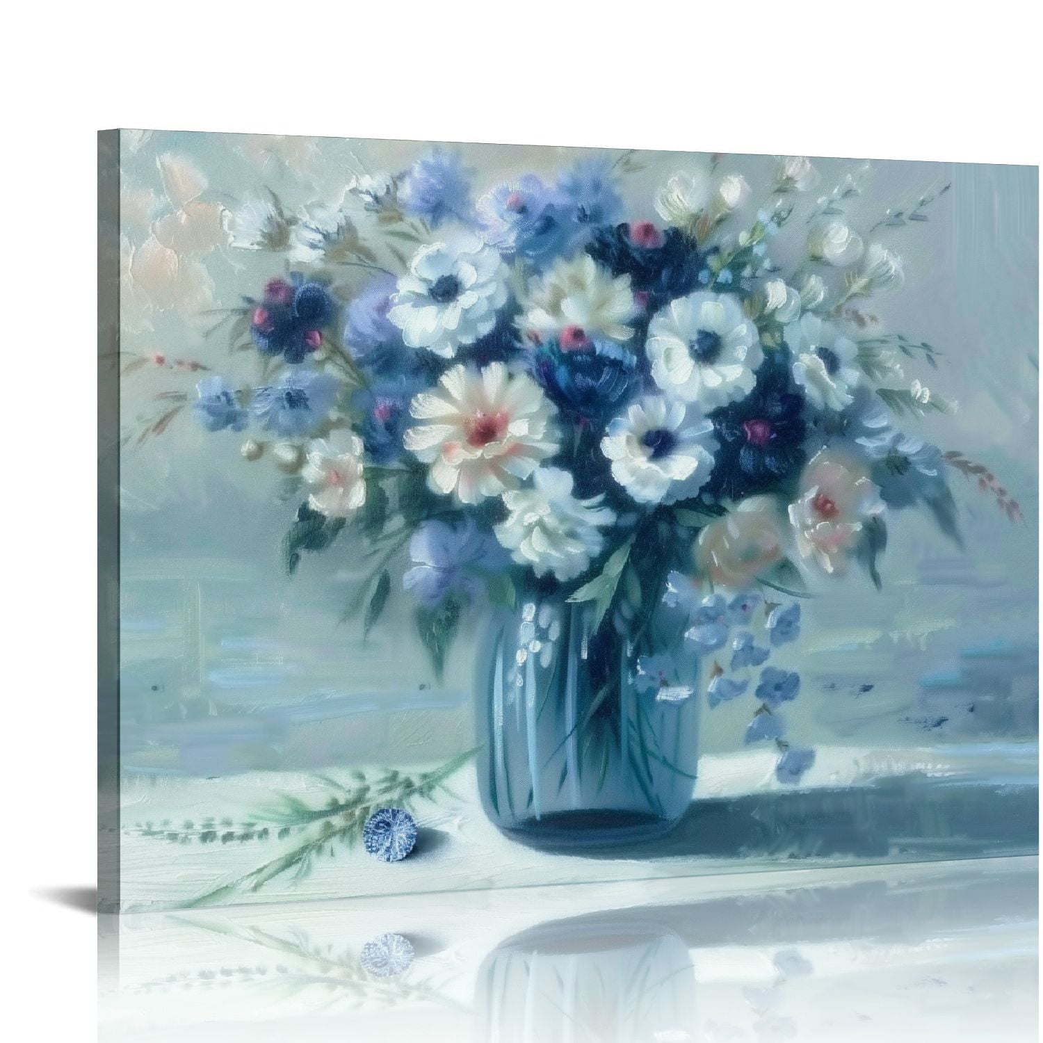 ARISTURING Vintage Flowers Canvas Wall Art Blue White Blossom Canvas ...