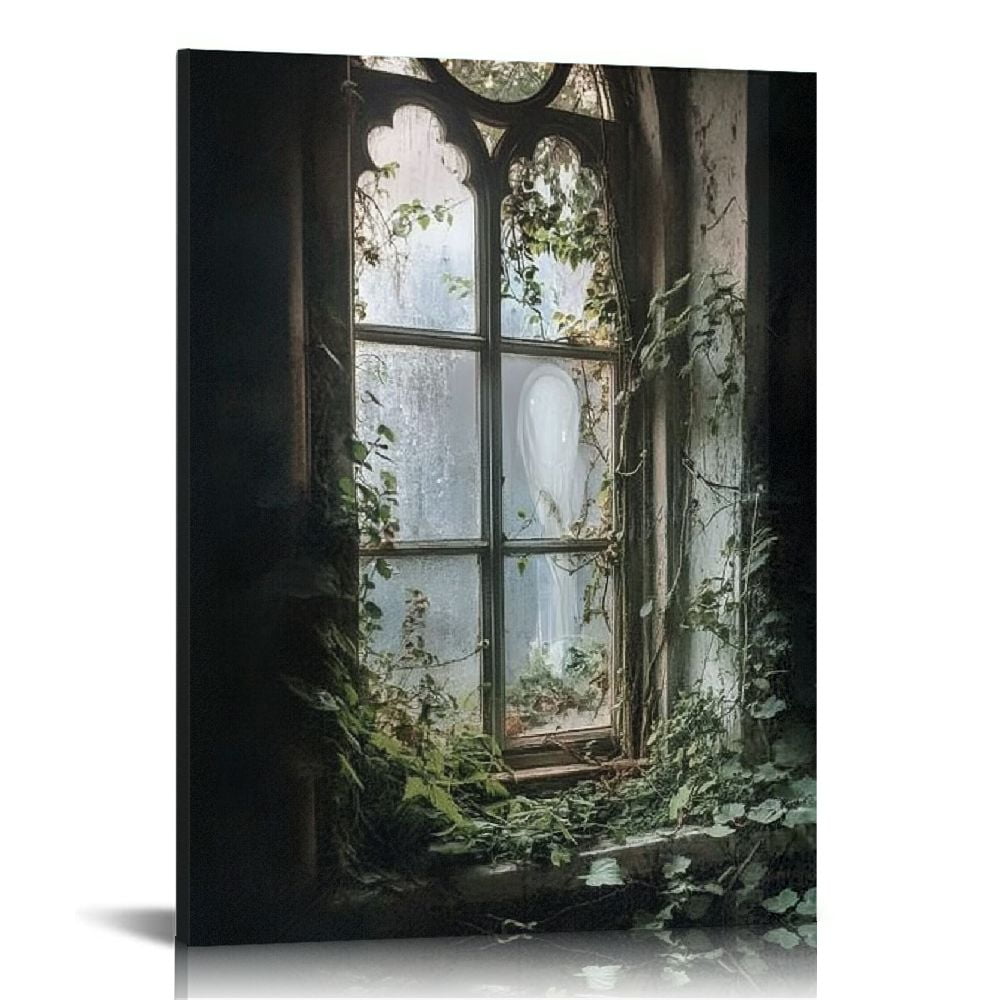 ARISTURING Vintage Halloween Canvas Wall Art Ghost Outside The Window ...
