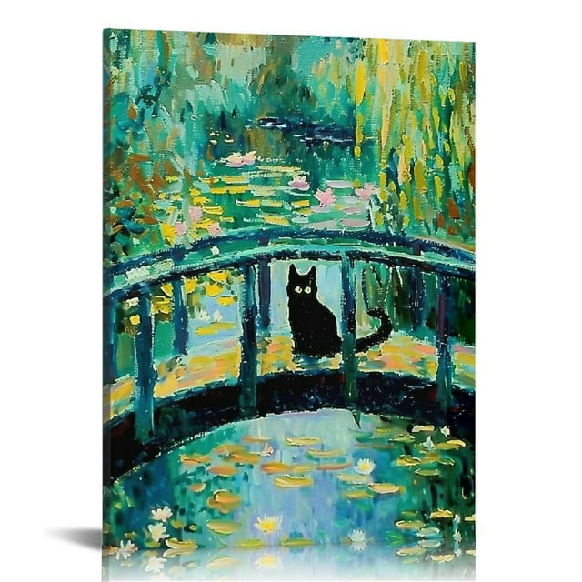 ARISTURING Vintage Monet Cat Poster Funny Black Cat Bridge of ...
