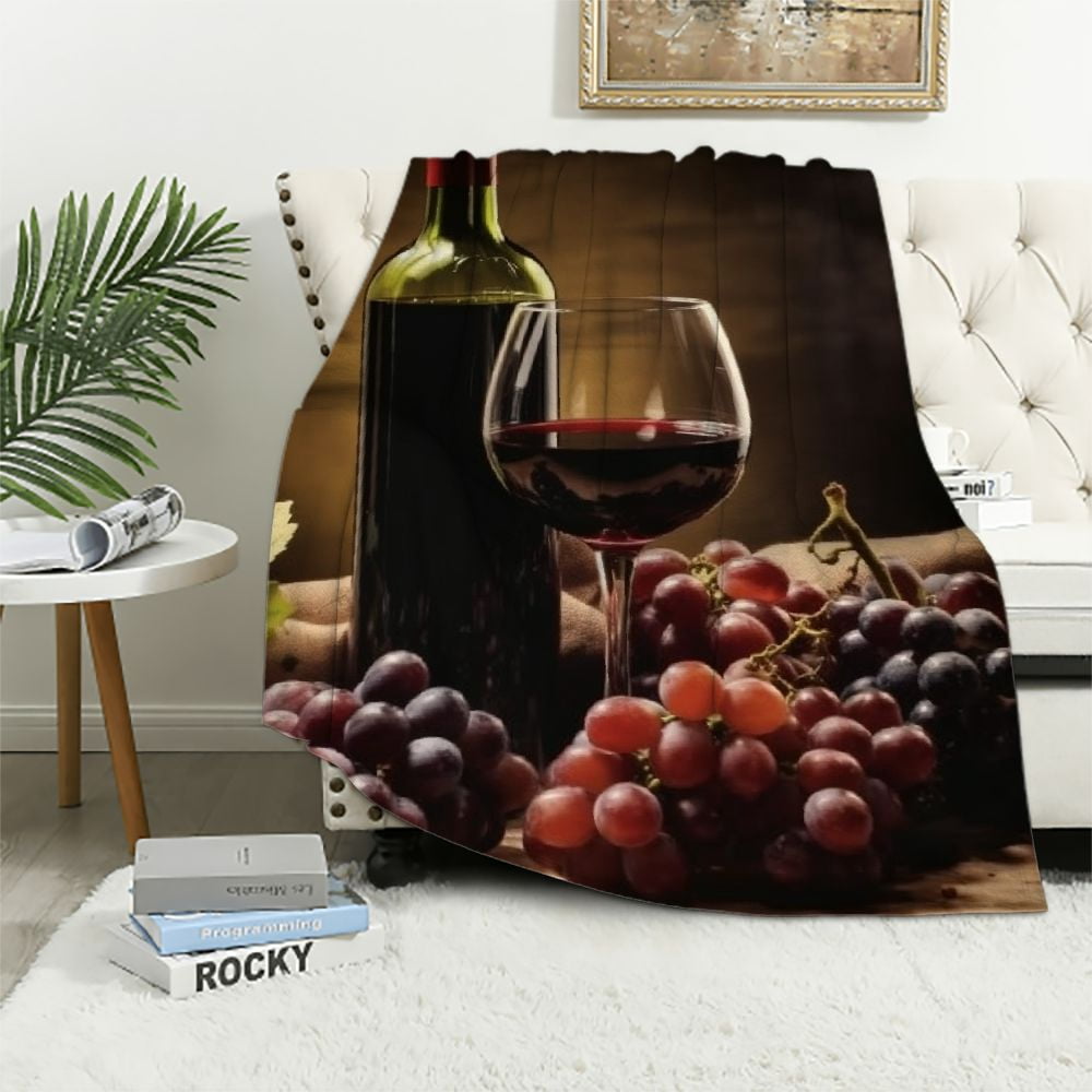ARISTURING Vintage Red Wine Glasses Grape Blanket Micro Flannel Blanket ...