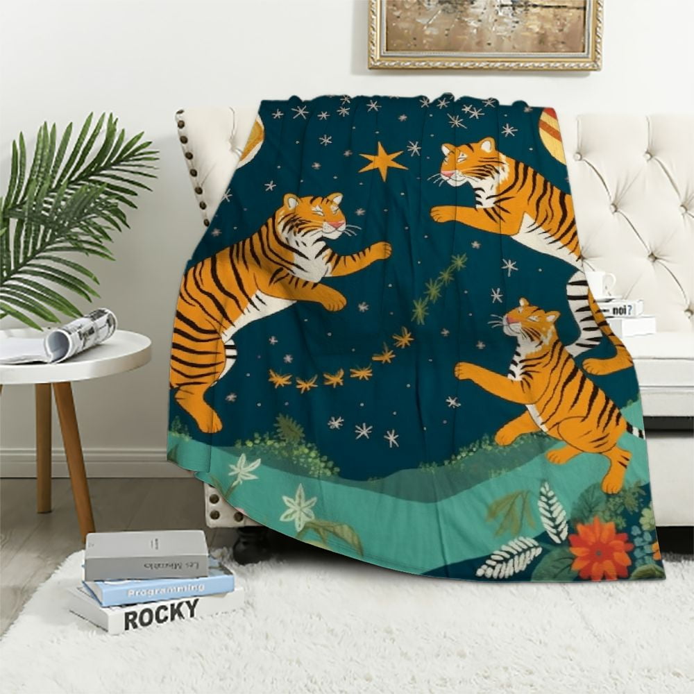 ARISTURING Vintage Tiger Blanket Cozy Soft Lightweight Flannel Boho ...