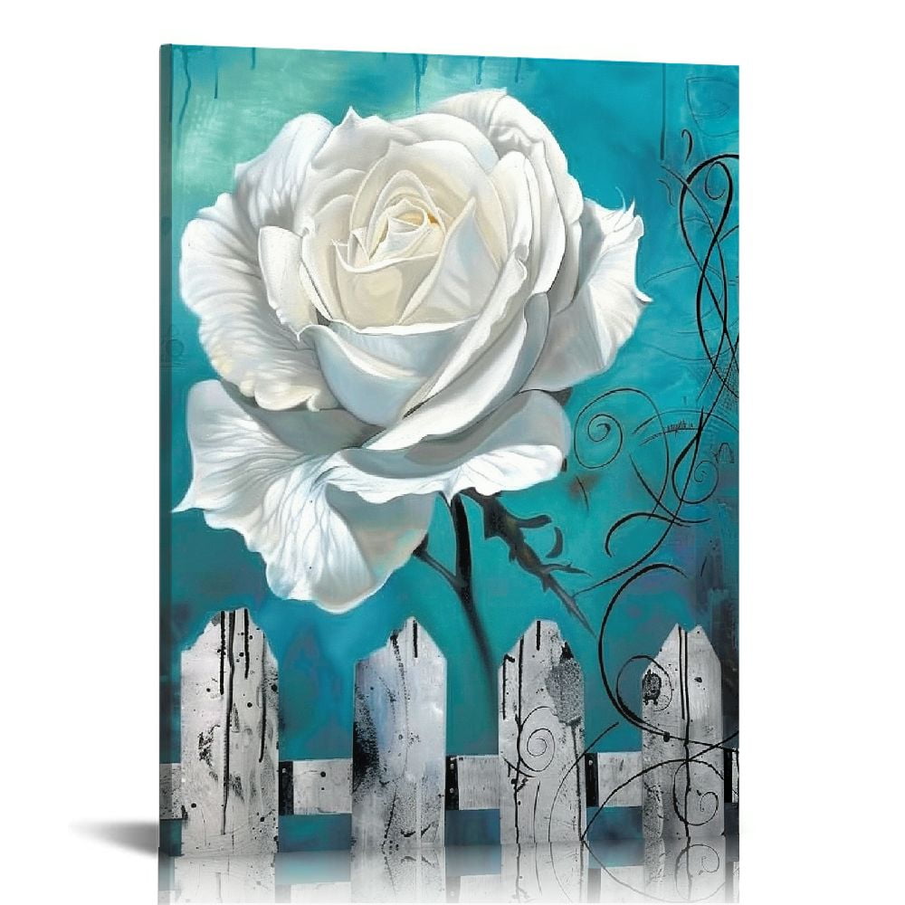 ARISTURING Wall Art for Bathroom Canvas Wall Decor White Rose Painting ...