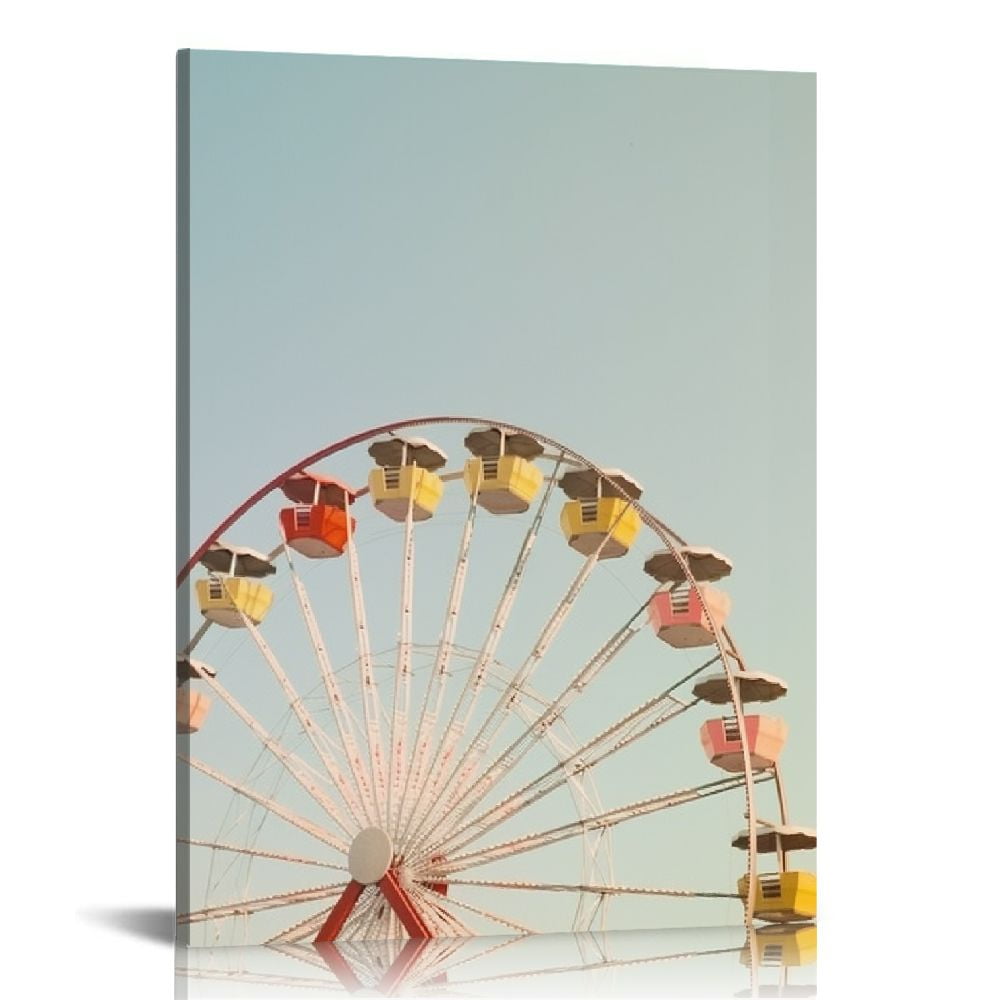 ARISTURING Wall Art Print Blue Gradient Sky and Carnival Ferris Wheel ...