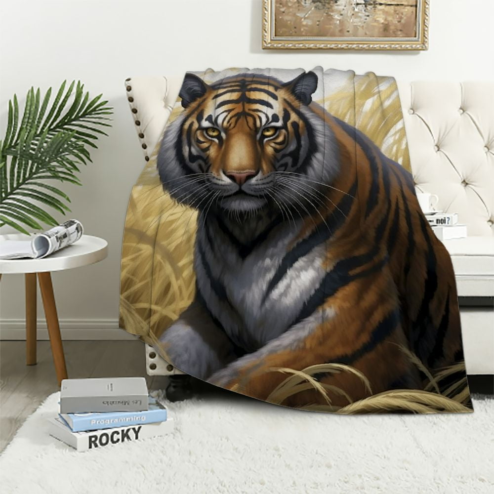ARISTURING Warm Flannel Blankets Black Gold Animal Tiger Pattern ...