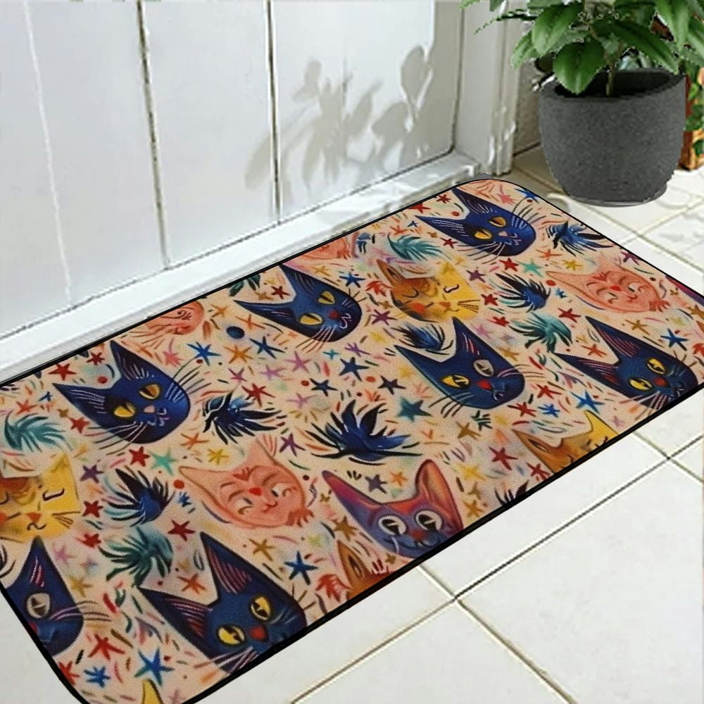 Jiayy Washable Rug - Bohemian Cute Cartoon Cat Rugs for Living Room ...