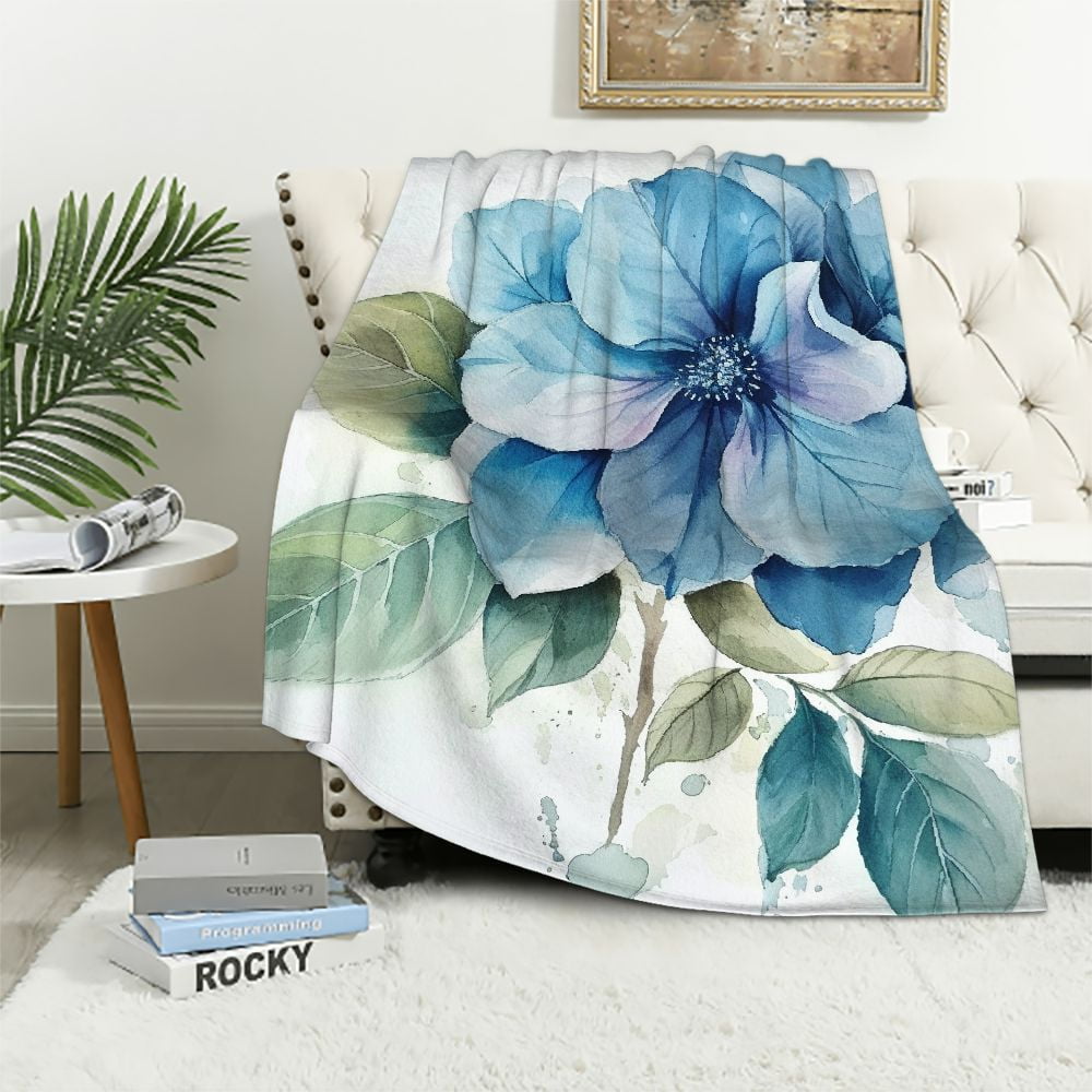 ARISTURING Watercolor Blue Hydrangea Flower Blanket Watercolor ...