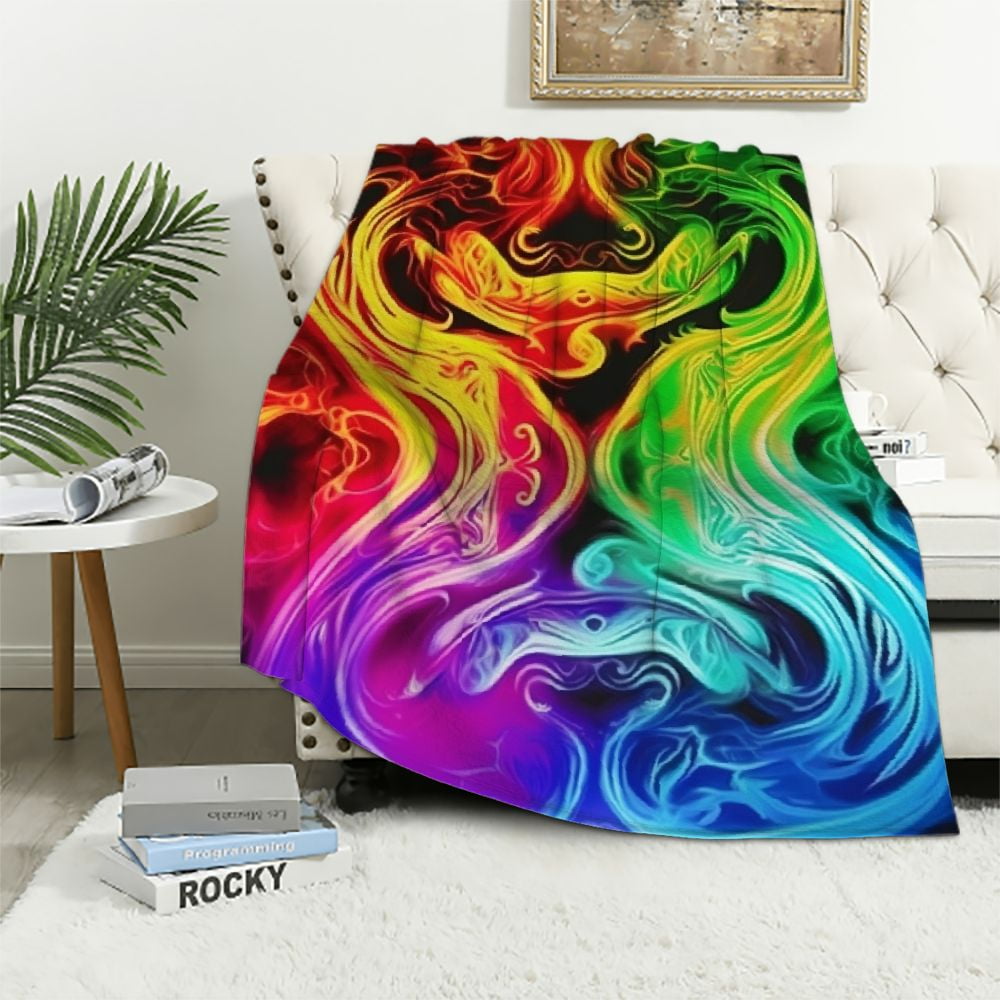 ARISTURING Watercolor Dragon Throw Blanket,Rainbow Mandala Print ...