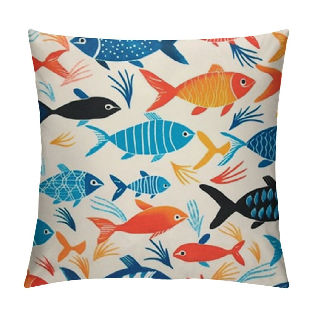 HENGT Watercolor Fish Throw Pillow Covers,Art Fish Blue Red Fish ...