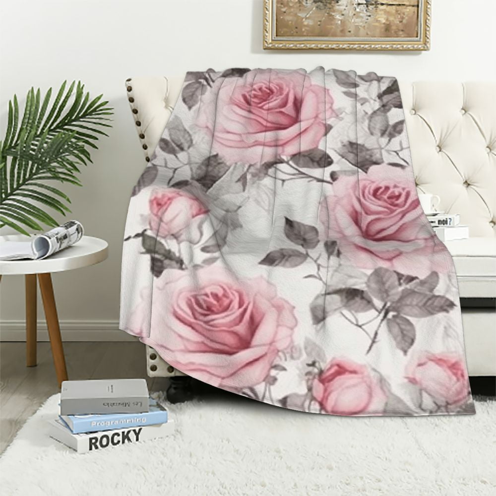 ARISTURING Watercolor Floral Blanket, Super Soft Pink Flowers and ...