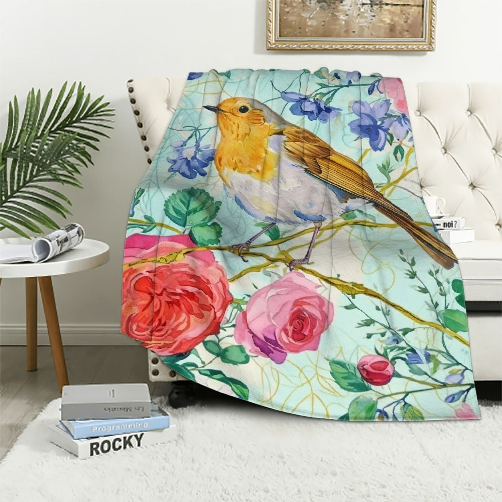 ARISTURING Watercolor Floral Roses Bird Butterfly Throw Blanket Ultra ...