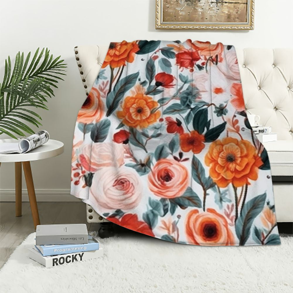 ARISTURING Watercolor Flower Blanket Floral Botanical Fluffy Throw ...
