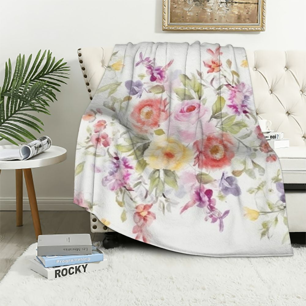 ARISTURING Watercolor Flower Throw Blanket Colorful Botanical Floral ...