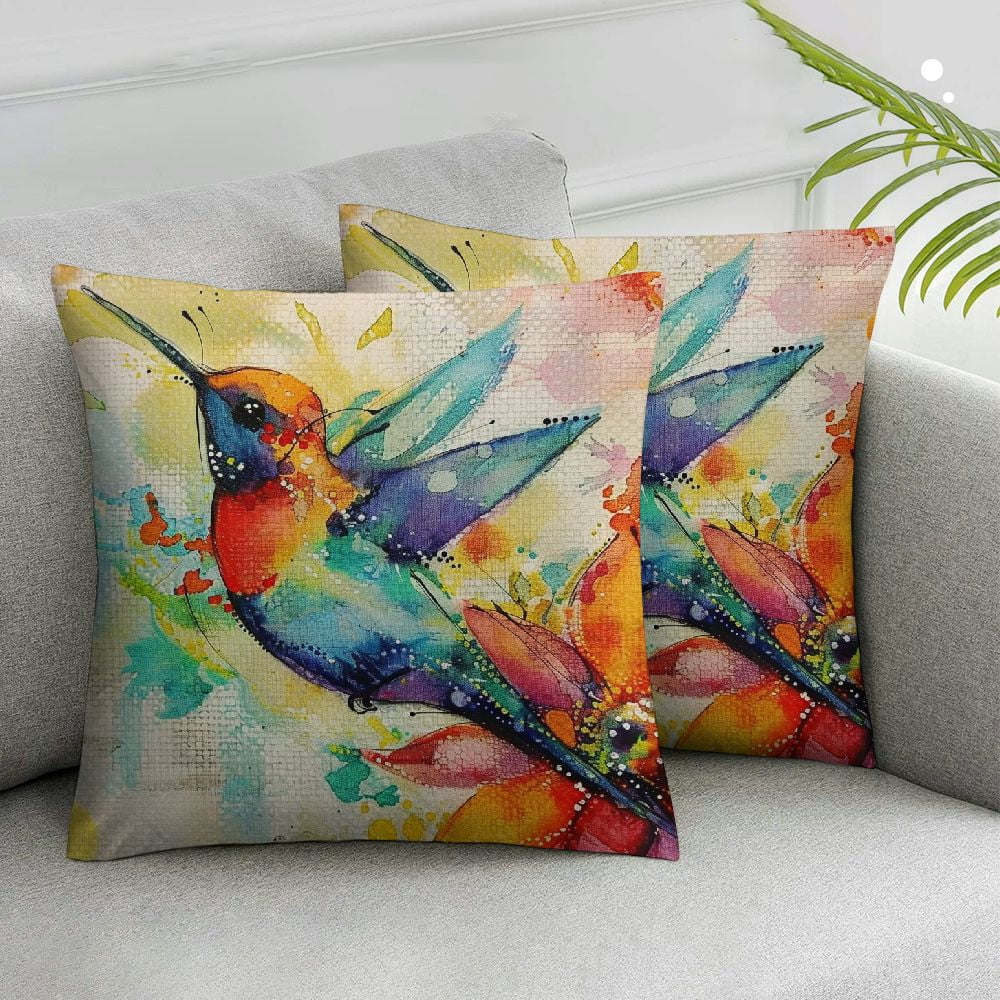 HENGT Watercolor Hummingbird Throw Pillow Cover Bright Colorful Rainbow ...
